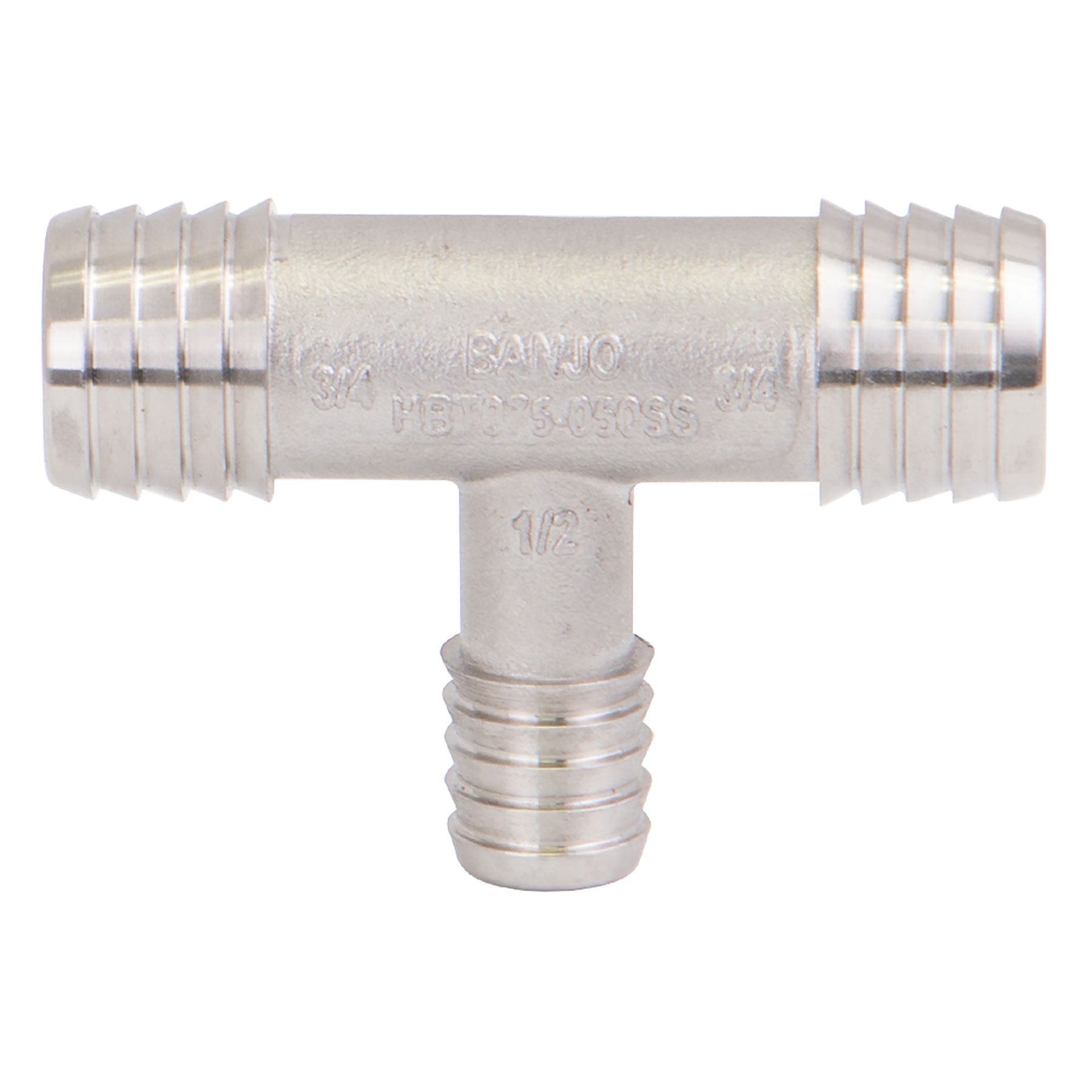 316 Stainless Steel, Hose Barb Tee, HB, 1/2 in. x 3/4 in. Size